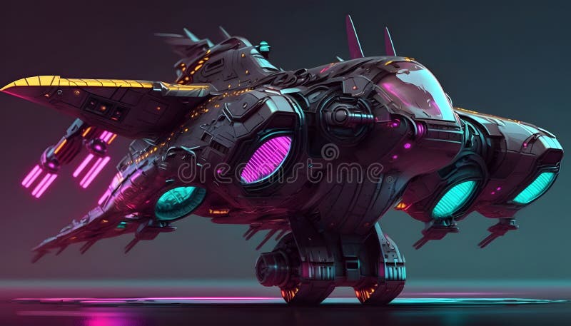 Futuristic Spaceship. 3D Rendering. Futuristic Transport. Cyberpunk ...