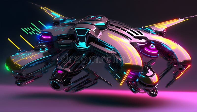 Futuristic Spaceship. 3D Rendering. Futuristic Transport. Cyberpunk ...