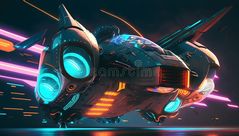 Futuristic Spaceship. 3D Rendering. Futuristic Transport. Cyberpunk ...