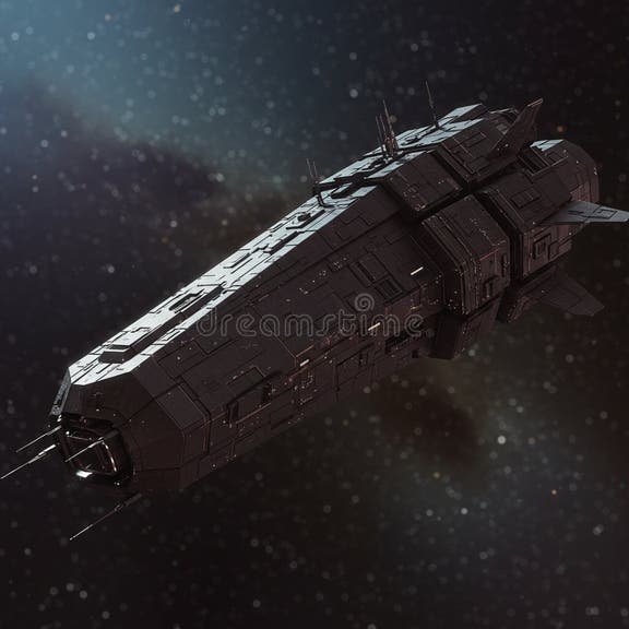 Futuristic Spaceship with a Dark Metallic Exterior Floats in Space ...