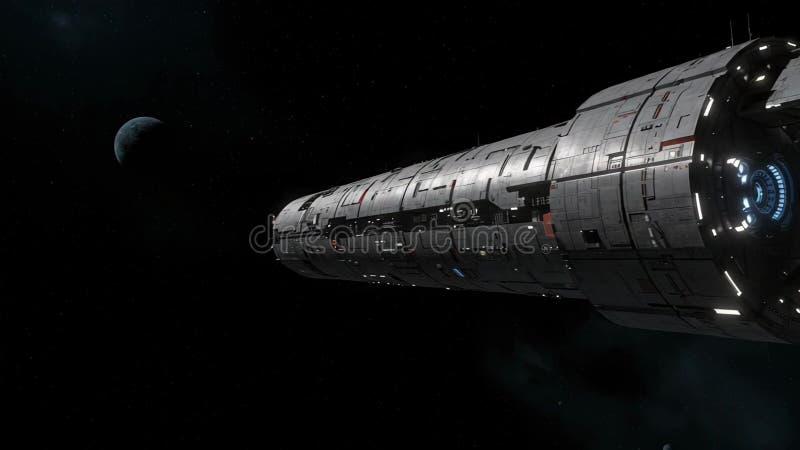 Futuristic Spaceship in Deep Space Against a Starless Backdrop Stock ...