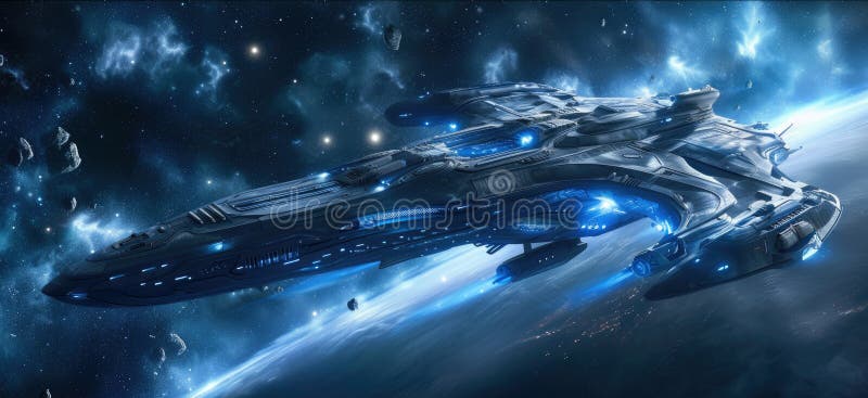 Futuristic Spaceship in Deep Space, Alien Starship Flying on Galaxy and ...