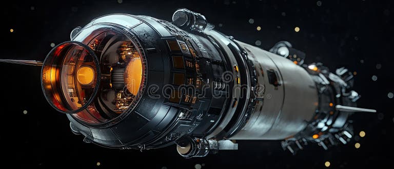 Futuristic Spaceship in Deep Space with Detailed Engine View Stock ...