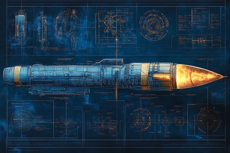 Futuristic Spaceship Design Blueprint Engineering Stock Illustration ...