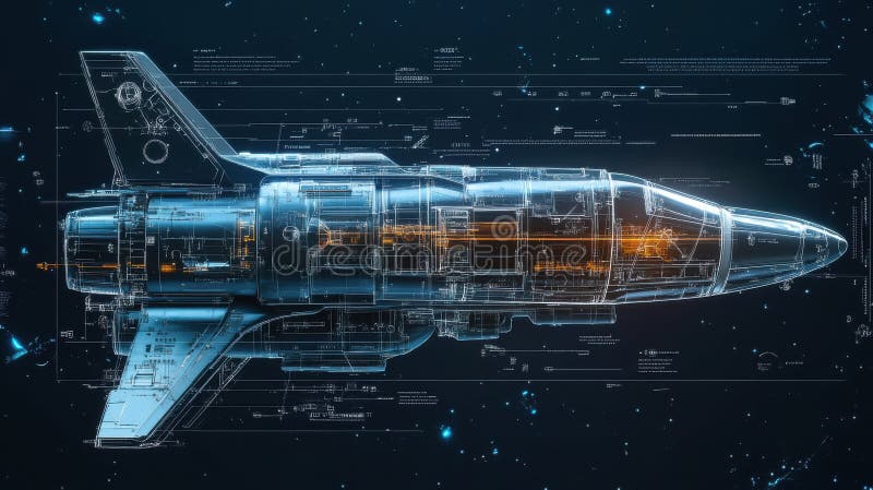 Futuristic Spaceship Design with Detailed Blueprint Background ...