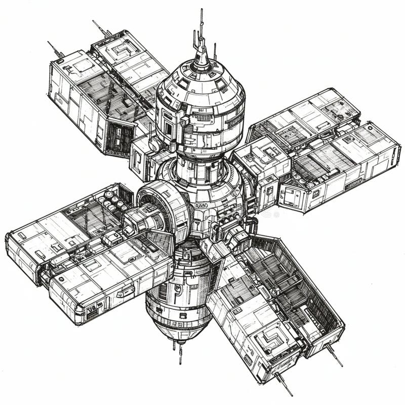 Futuristic Spaceship Design Features a Central Cylindrical Core with ...