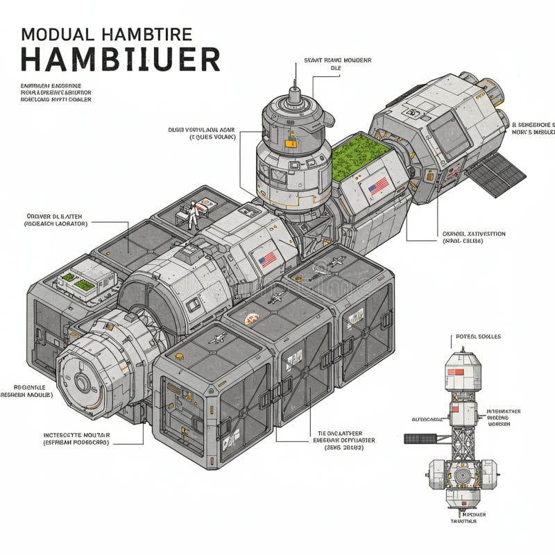 Futuristic Spaceship Design Featuring Modular Components Labeled with ...