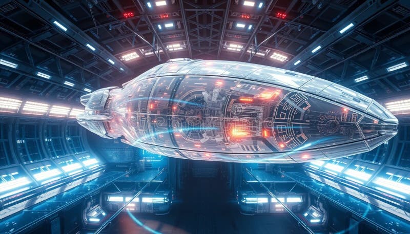 Futuristic Spaceship Docking Inside a High-tech Space Station. Stock ...