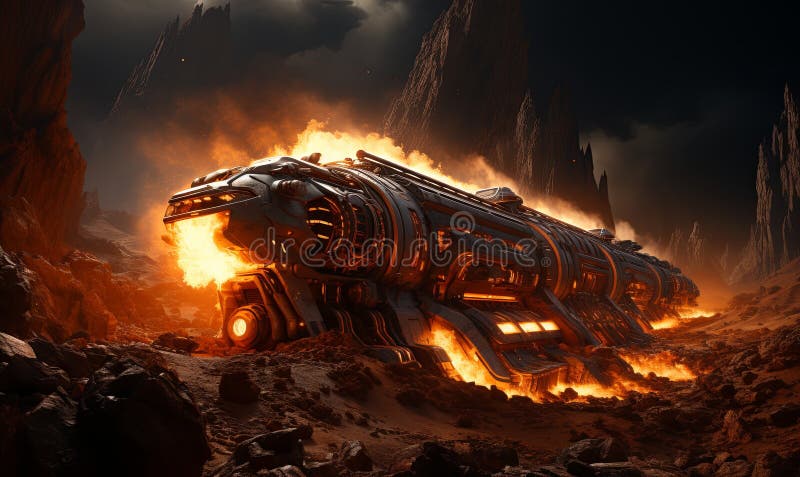 Futuristic Spaceship with Engines Ablaze Stock Image - Image of concept ...