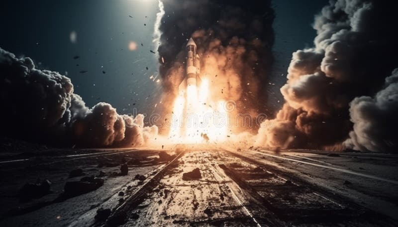 Futuristic Spaceship Explores Abstract Galaxy, Damaged by Exploding ...