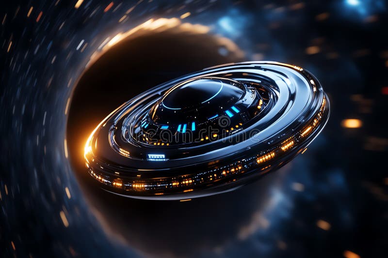 Futuristic Spaceship Exploring Deep Space, Glowing with Blue and Orange ...