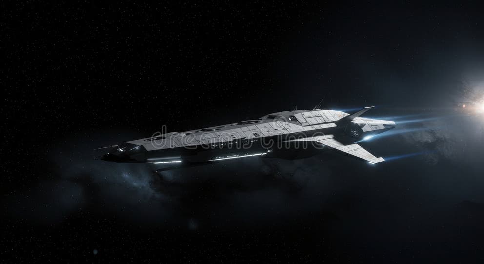 Futuristic Spaceship Exploring Deep Space with Starry Background and ...