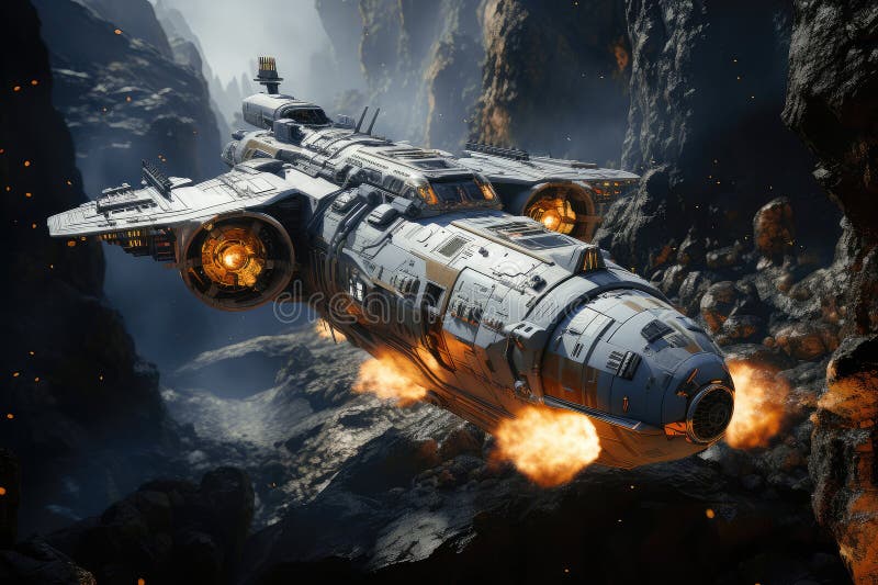 Futuristic Spaceship Exploring a Distant Alien Planet Extreme Closeup ...