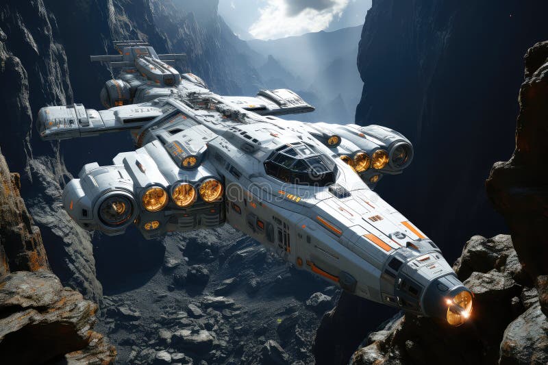 Futuristic Spaceship Exploring a Distant Alien Planet Extreme Closeup ...