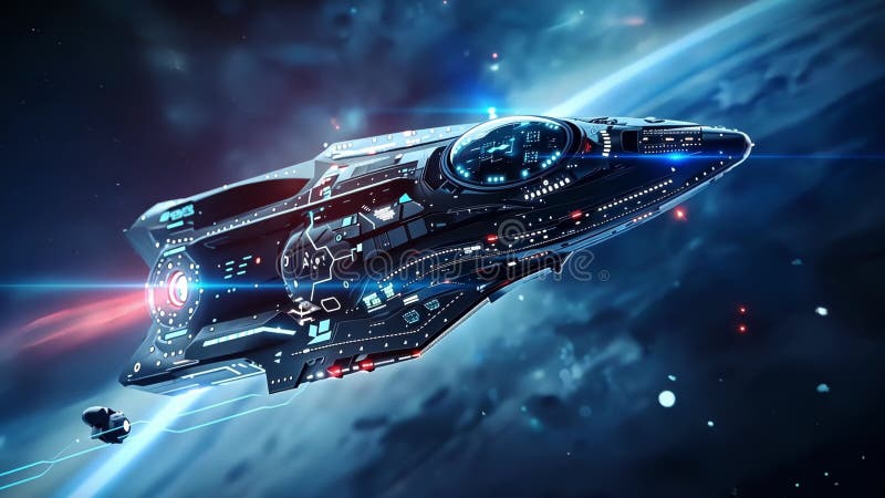 Futuristic Spaceship Exploring Galaxy in Outer Space Stock Video ...