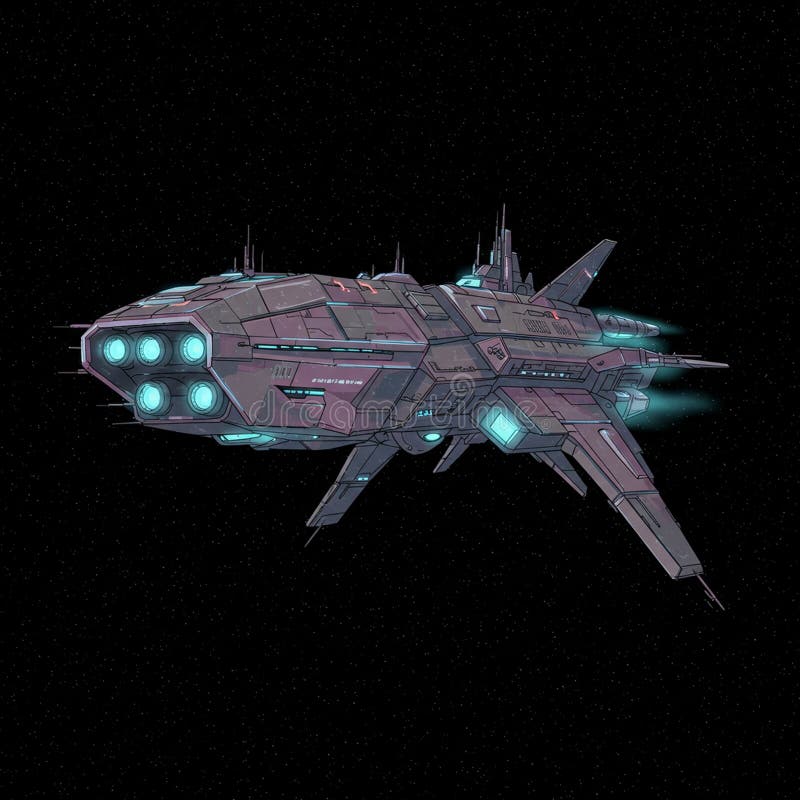 A Futuristic Spaceship Floats in Space, Showcasing a Sleek, Angular ...