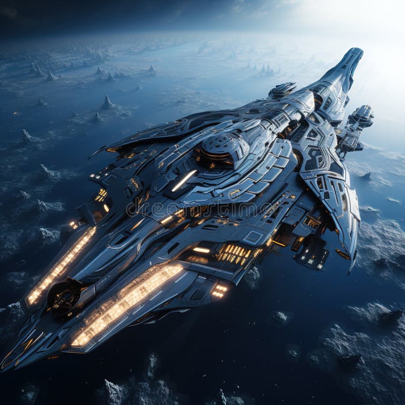 Futuristic Spaceship Flying in Deep Space. Stock Illustration ...