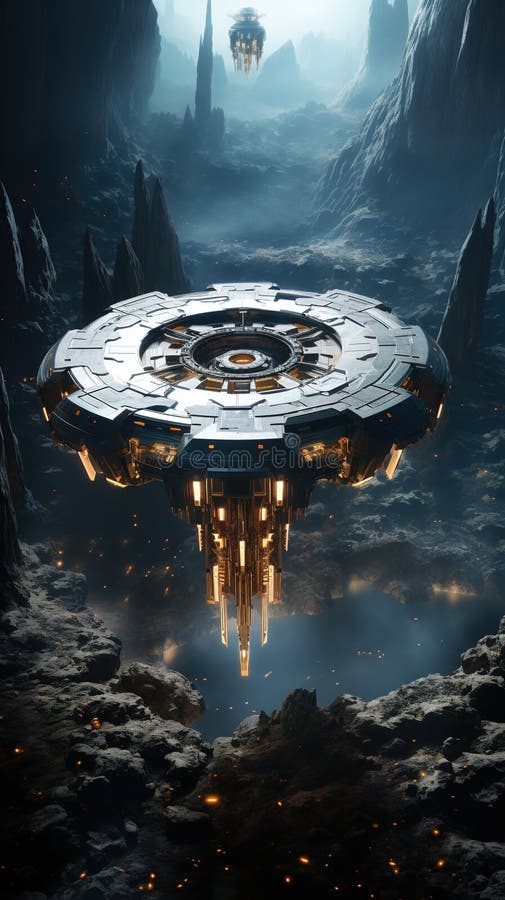 Futuristic Spaceship Flying in Deep Space. Stock Illustration ...