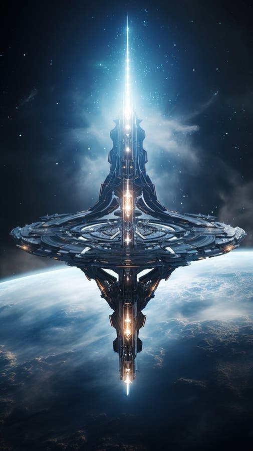 Futuristic Spaceship Flying in Deep Space. Stock Illustration ...