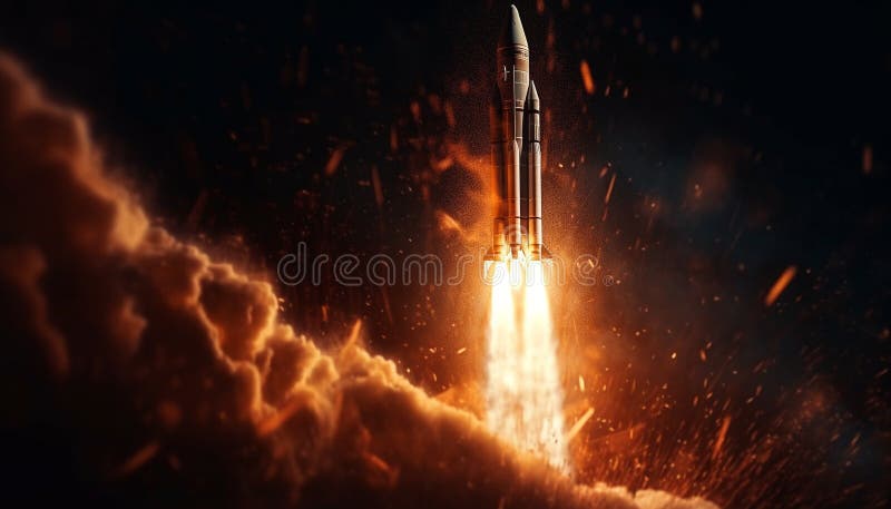 Futuristic Spaceship Flying through Exploding Nebula Danger Generated ...