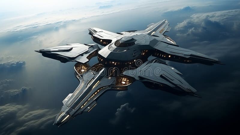 Futuristic Spaceship Flying in the Sky. Stock Illustration ...