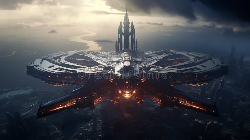 Futuristic Spaceship Flying in the Sky. Stock Illustration ...