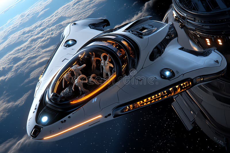 Futuristic Spaceship Flying through Space with Astronauts on Board ...