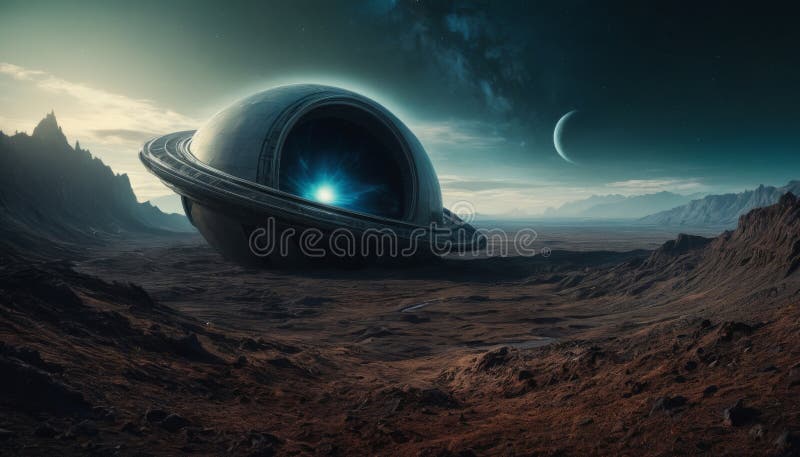 Futuristic Spaceship on Alien Terrain Stock Photo - Image of technology ...