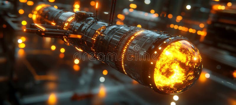 Futuristic Spaceship with Glowing Engine Flying through Dark Space ...