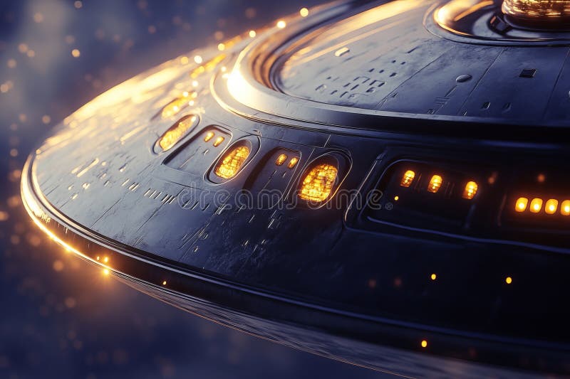 Futuristic Spaceship with Glowing Lights in Deep Space Stock ...