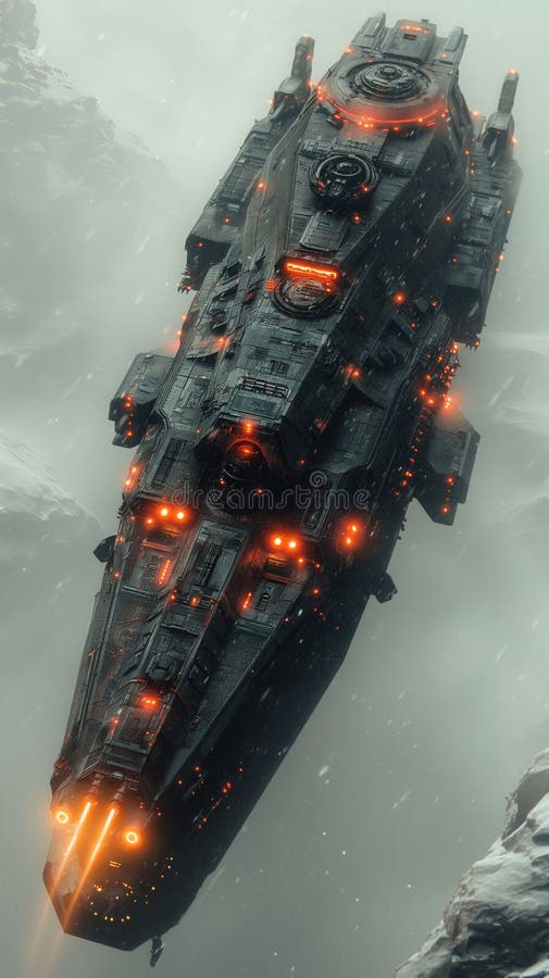 Futuristic Spaceship with Glowing Orange Lights, Advanced Technology ...