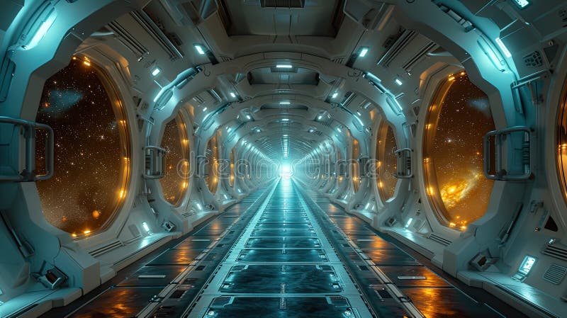 Futuristic Spaceship Hallway. Stock Illustration - Illustration of ...