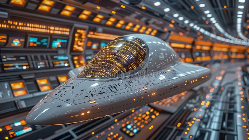 Futuristic Spaceship in High-Tech Control Room Stock Illustration ...