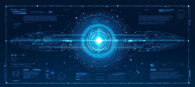 Futuristic Spaceship HUD with Blue Glowing Lights and Digital Data ...