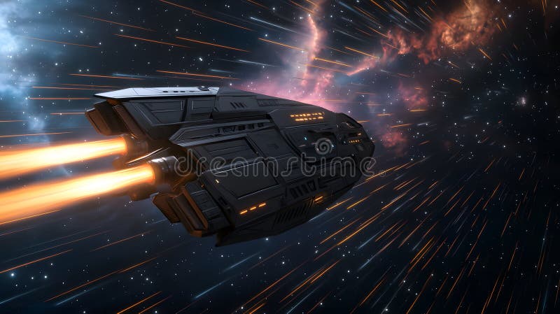 Futuristic Spaceship Illustration with Dynamic Thrusters and Cosmic ...