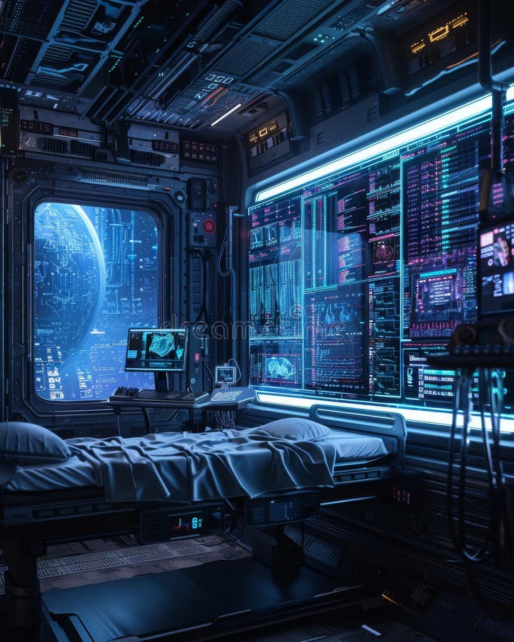 Futuristic Spaceship Interior with Control Panels Stock Image - Image ...