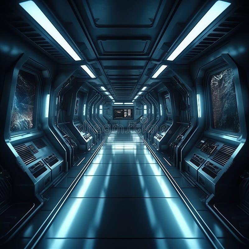 Futuristic Spaceship Interior Corridor Created by Generative AI Stock ...