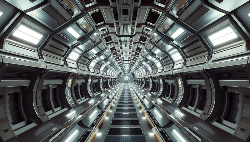 Futuristic Spaceship Interior Corridor View - Sci-Fi Concept Stock Illustration - Illustration ...