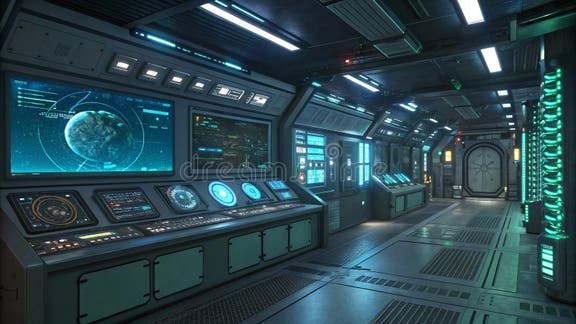 Spaceship Interior Control Room Sci Fi Futuristic Technology Space ...