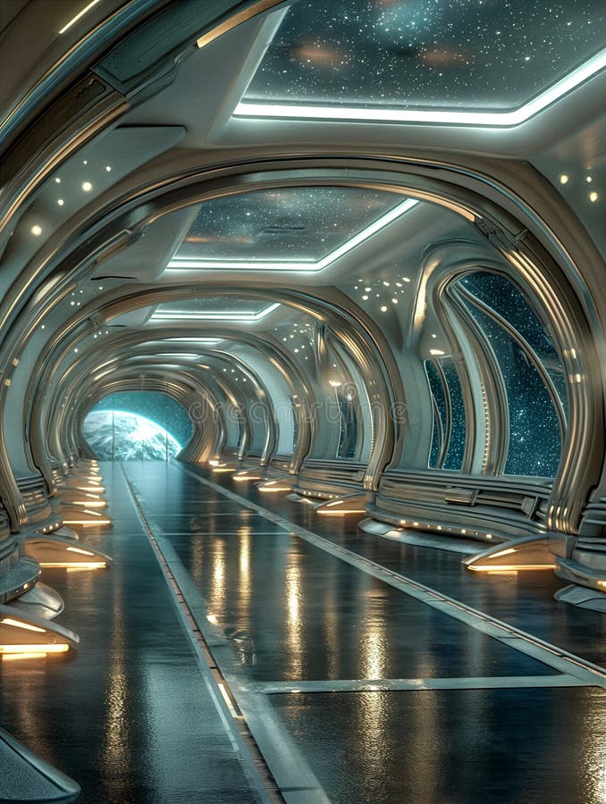 Futuristic Spaceship Interior with Glowing Control Panels, Expansive ...
