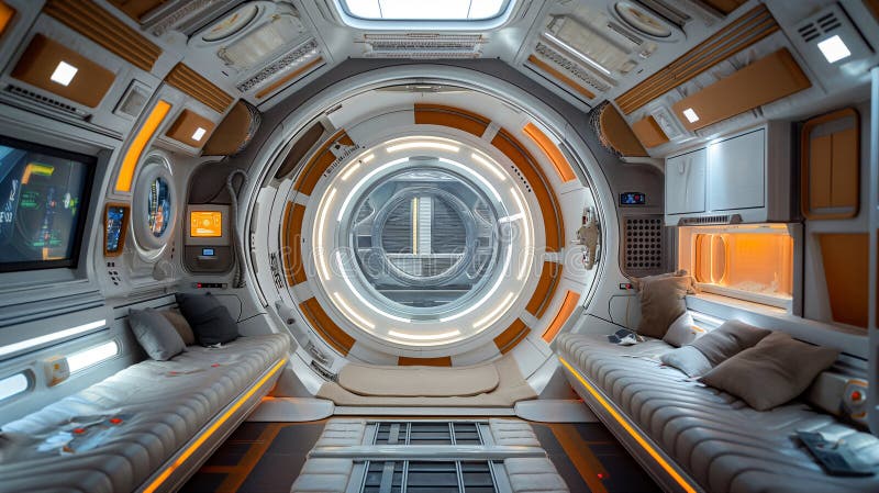 Futuristic Spaceship Interior with Glowing Control Panels, Expansive ...