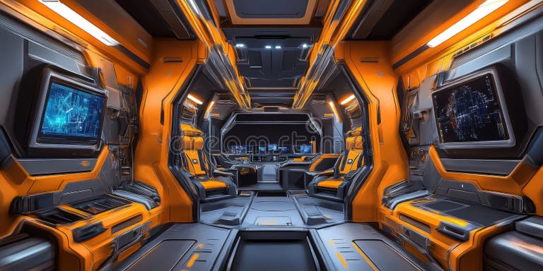 Futuristic Spaceship Interior with Glowing Panels and High-Tech Control ...
