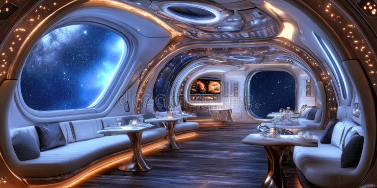 Futuristic Spaceship Interior with Glowing Panels and High-Tech Control Systems in a Deep Space ...