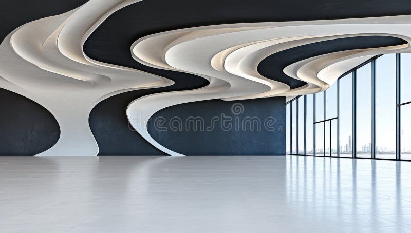 A Futuristic Spaceship Interior Mockup with a Blue and White Color ...