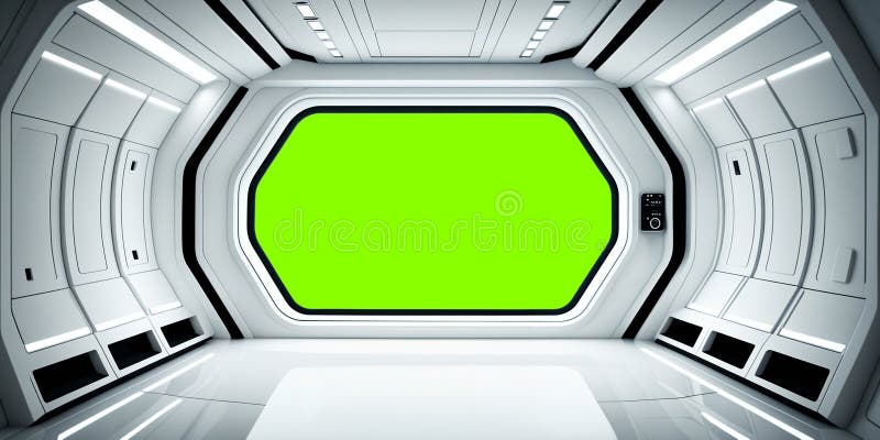 Futuristic Spaceship Interior Mockup with Window View Stock ...