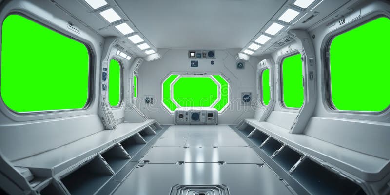 Futuristic Spaceship Interior Mockup with Window View Stock ...