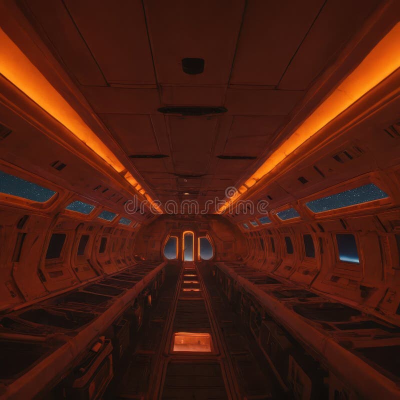 Futuristic Spaceship Interior with Orange Ambient Lighting Stock Image ...