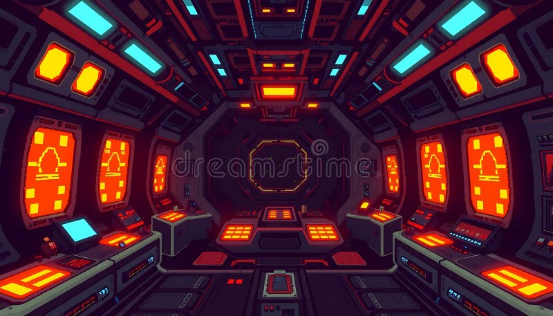 Futuristic Spaceship Interior Red Orange Lighting Control Panels Stock ...