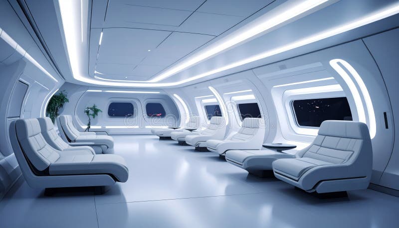 Futuristic Spaceship Interior, Relaxing White Couch for Interstellar ...