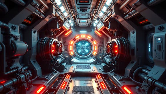 Futuristic Spaceship Interior, Showcasing Sci-fi Design and Technological Space Generative AI ...